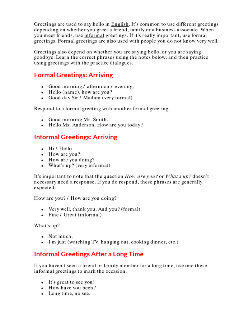 Formal and Informal Greetings | PDF | Language Arts & Discipline