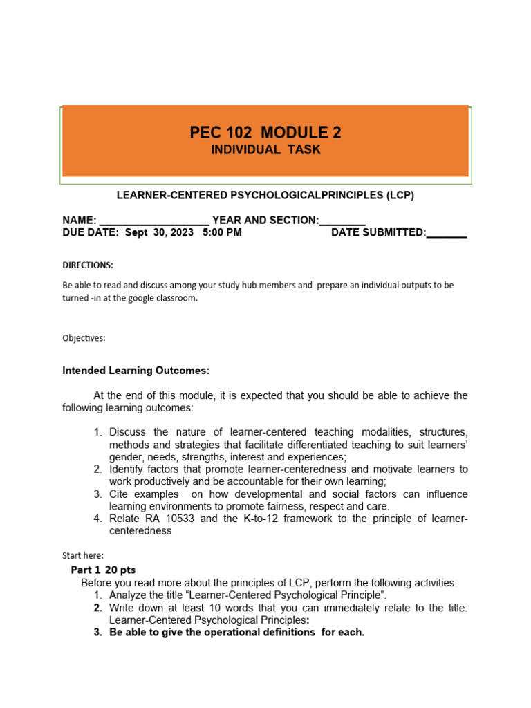 PEC 102 MODULE 2 Individual Task Turn | PDF | Learning | Differentiated ...