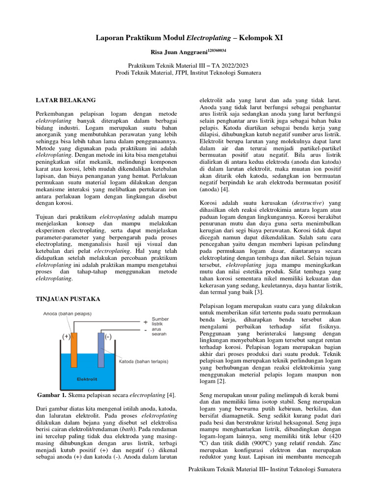 Laporan Praktikum Modul Electroplating - Kelompok XI: Risa Juan Anggraeni | PDF