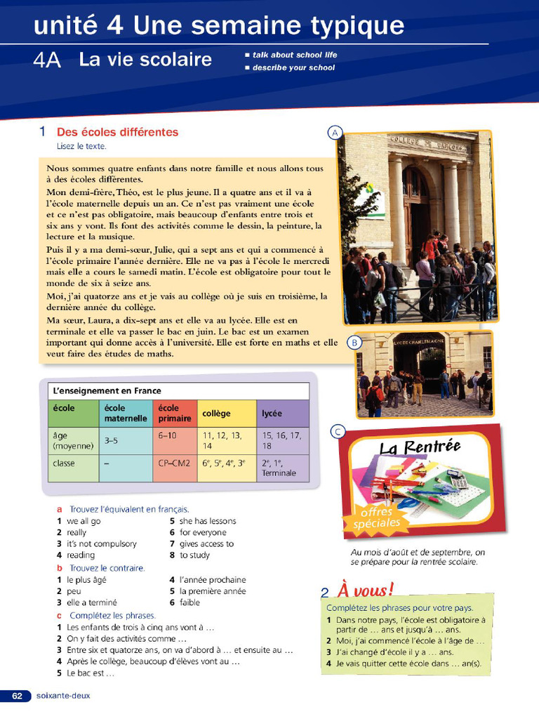 La Vie Scolaire Et D'autres Sujets Pertinents - Tricolore - Student ...