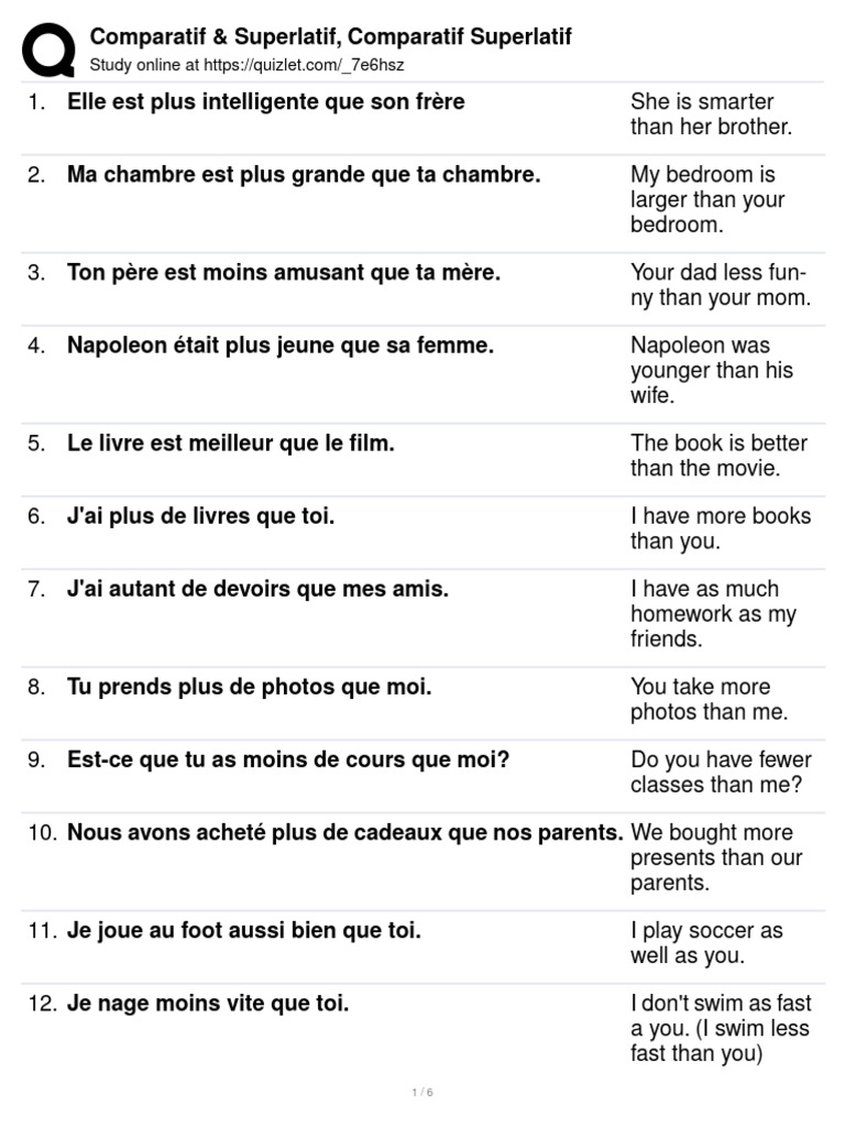 Maîtrisez le Comparatif et Superlatif | PDF