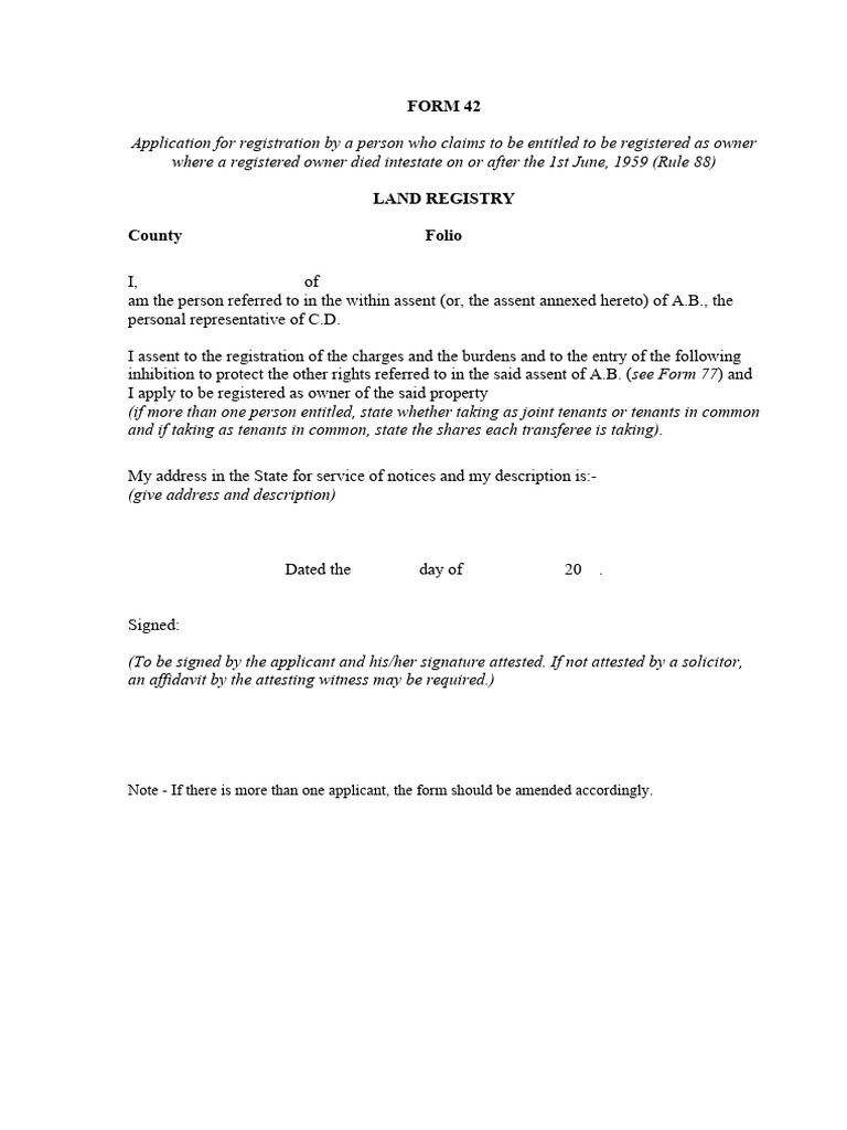 Form 42: Intestate Ownership Registration | PDF