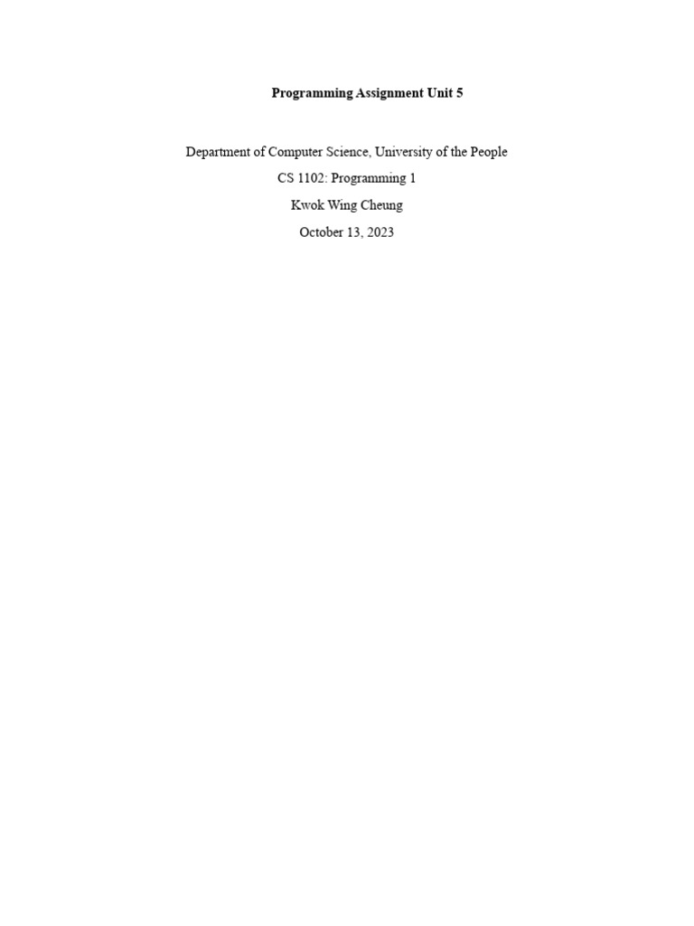 Programming Assignment Unit 5 | PDF Programming Assignment Unit 5 | PDF