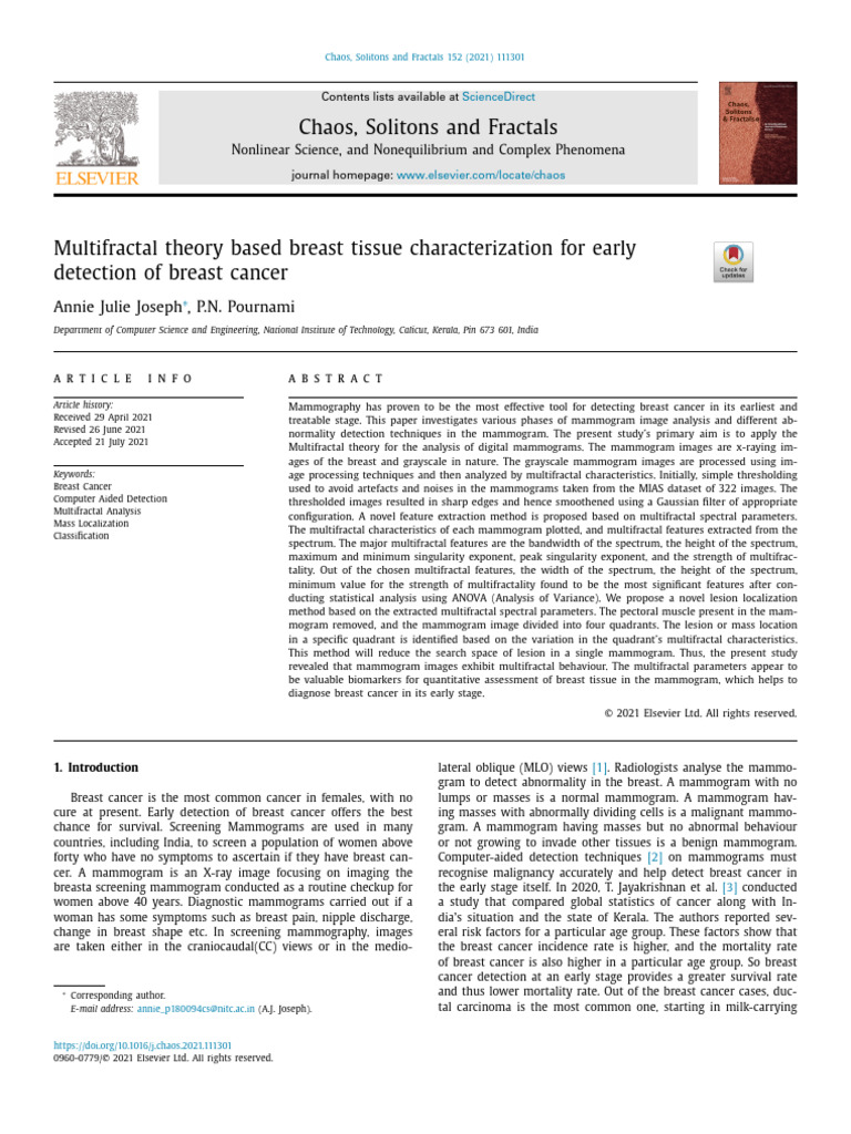 Multifractal Theory Based Tissue Characterisation For Early Detection Bc Pdf Mammography