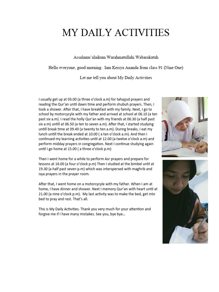 My Daily Activities | PDF
