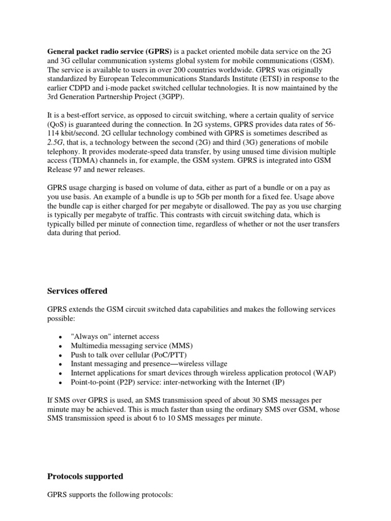 General Packet Radio Service (GPRS) Is A Packet Oriented Mobile Data ...