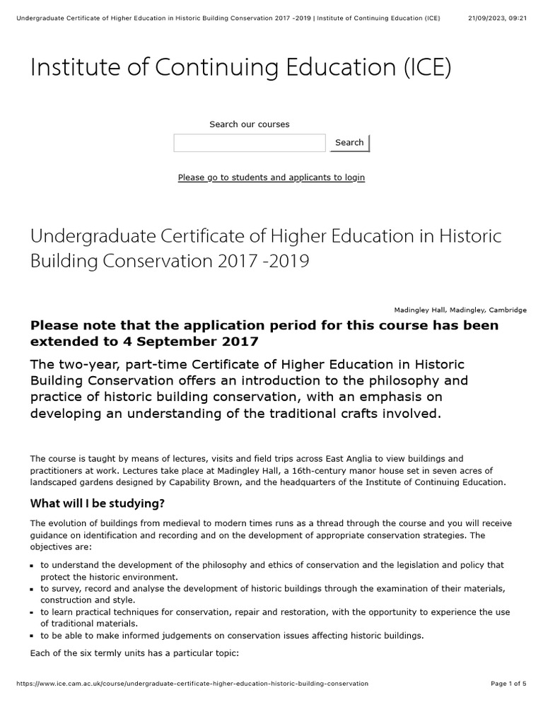 Undergraduate Certificate of Higher Education in Historic Building ...