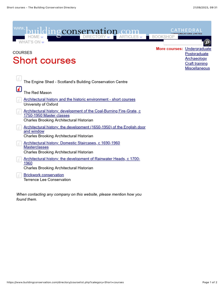 Short Courses in Building Conservation | PDF