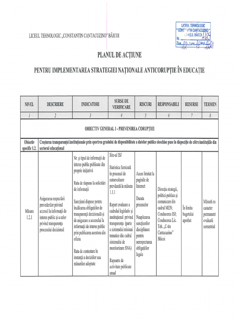 Plan de Actiune Pentru Implementarea Strategiei Nationale Anticoruptie ...