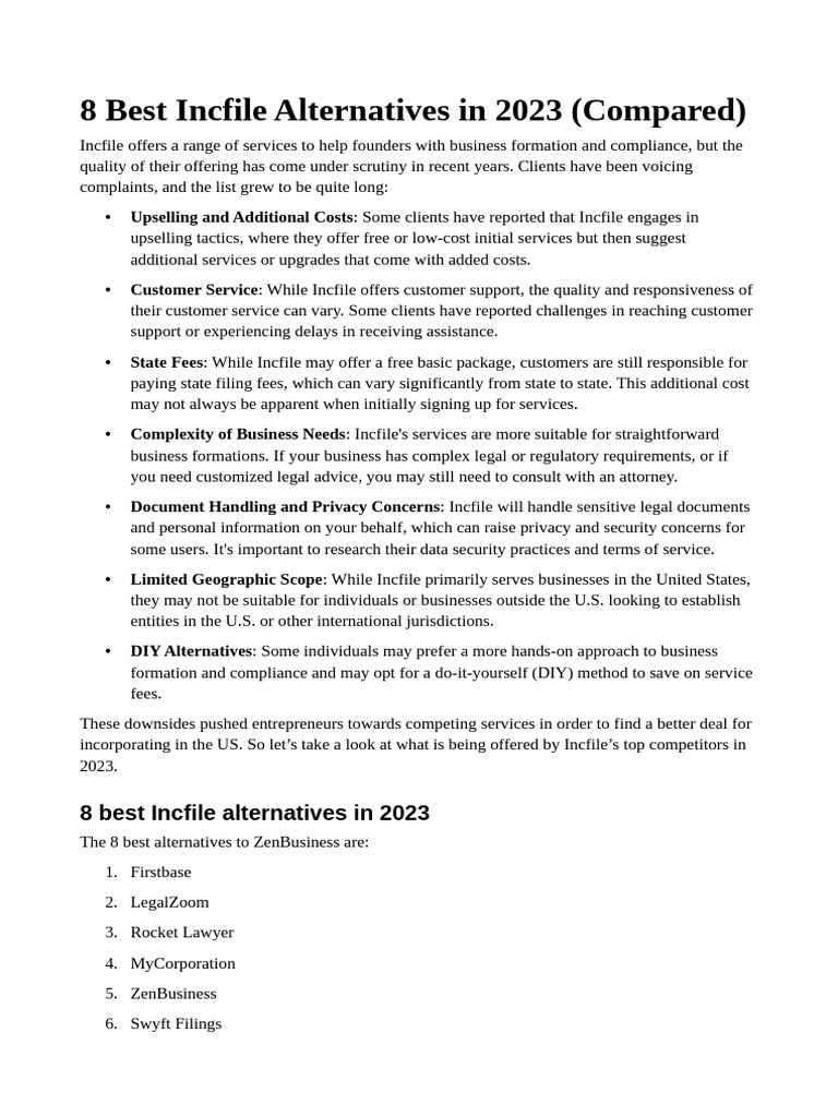 8 Best Incfile Alternatives In 2023 Compared PDF