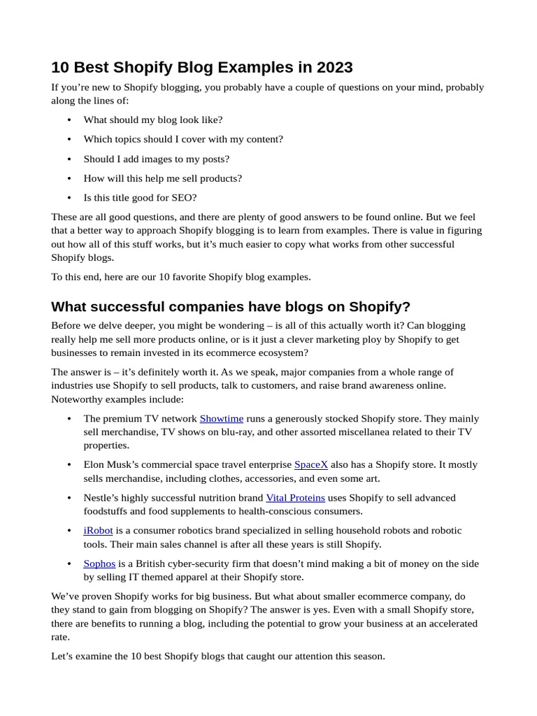 X Best Shopify Blog Examples in 2023 | PDF