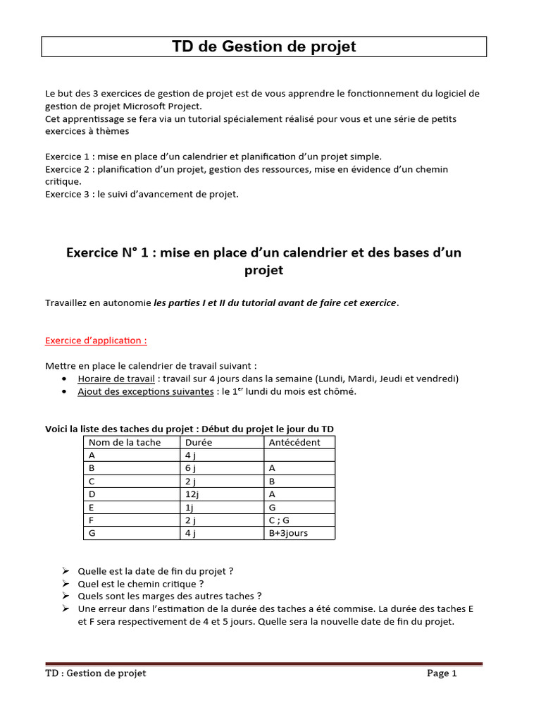 Exercices GanttProject | PDF