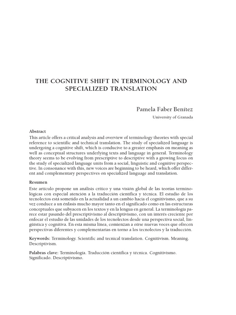 The Cognitive Shift in Terminology and Specialised Translation | PDF ...