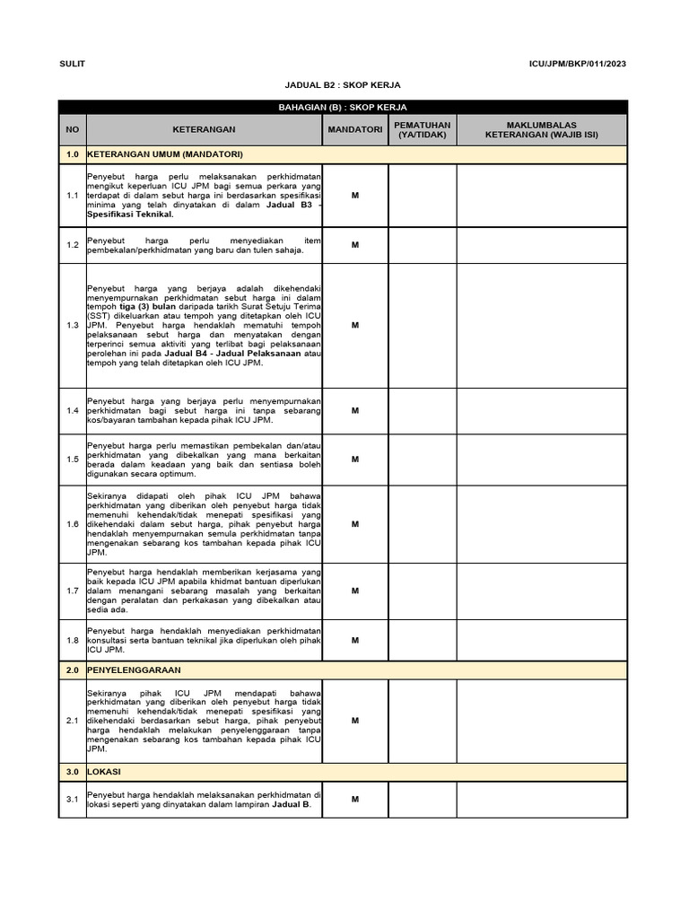Jadual B2 - Skop Kerja | PDF