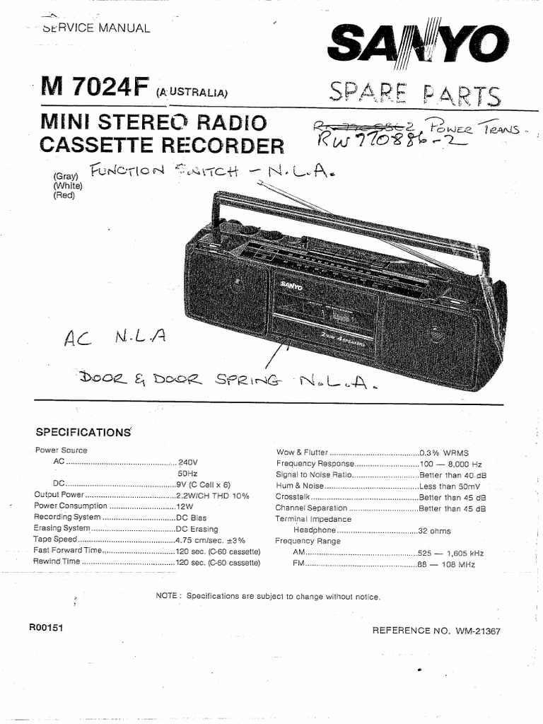 Sanyo m-7024 Mini Radio Cassette Recorder SM | PDF