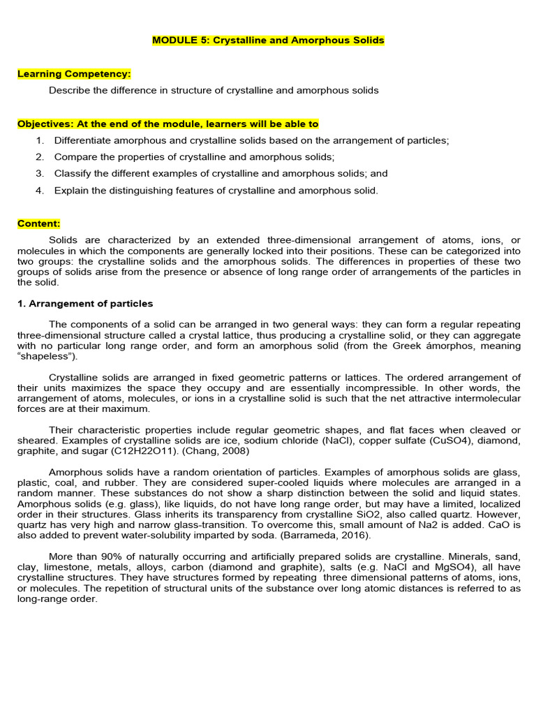 Module 5 Crystalline And Amorphous Solids Pdf