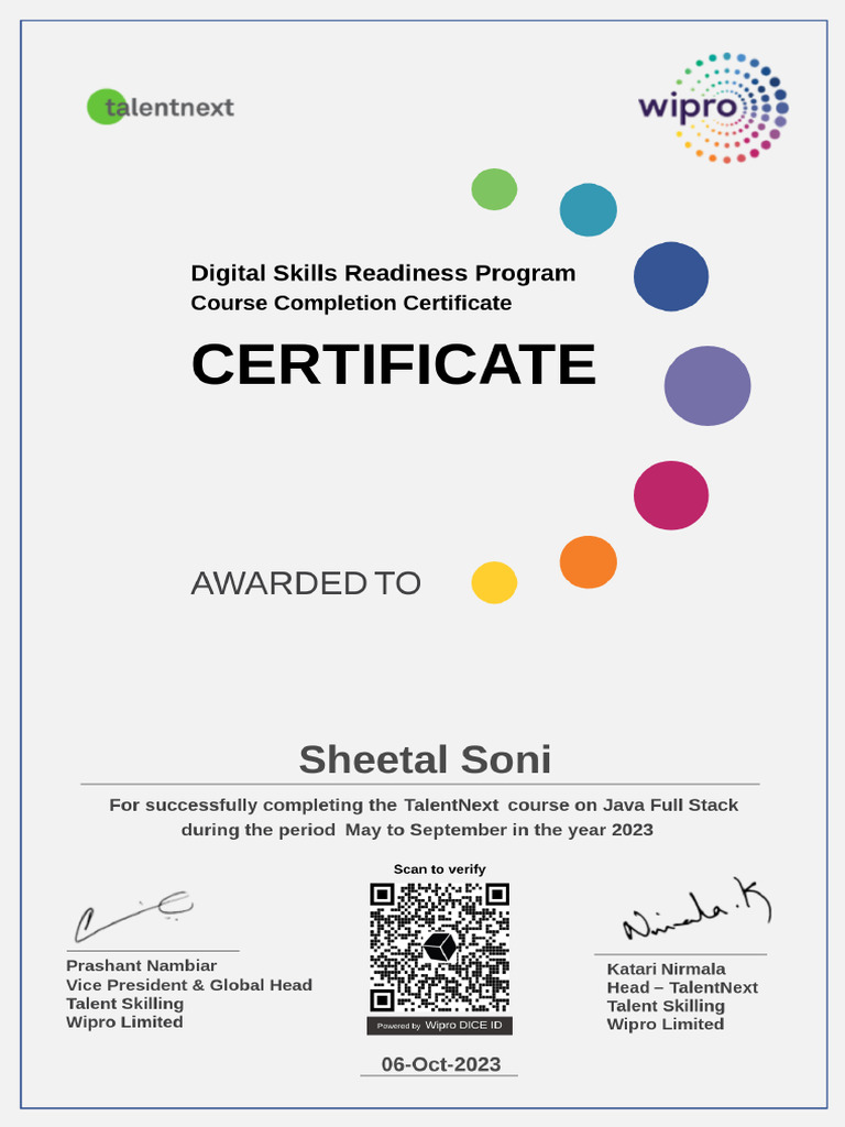 Wipro TalentNext Java Full Stack Certification_1696948722730 | PDF