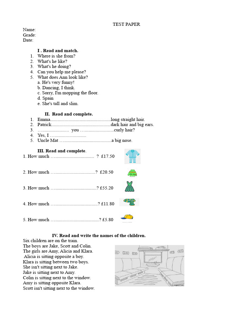 Test Paper - 4th Grade | PDF | Home & Garden