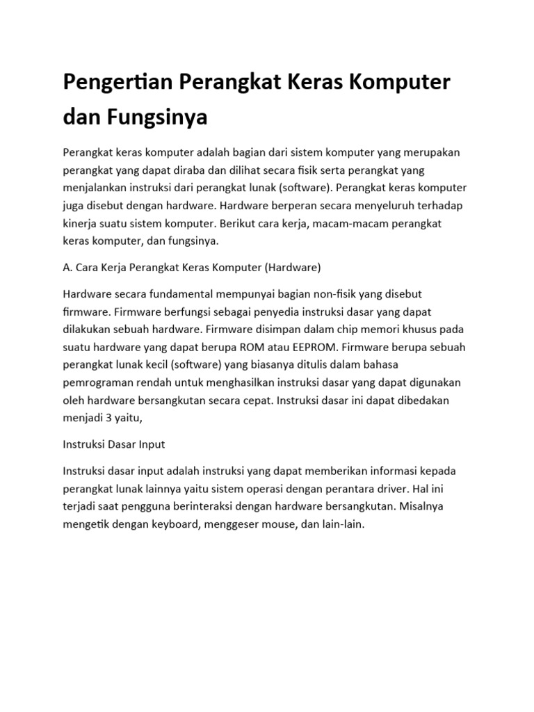 Pengertian Perangkat Keras Komputer Dan Fungsinya | PDF