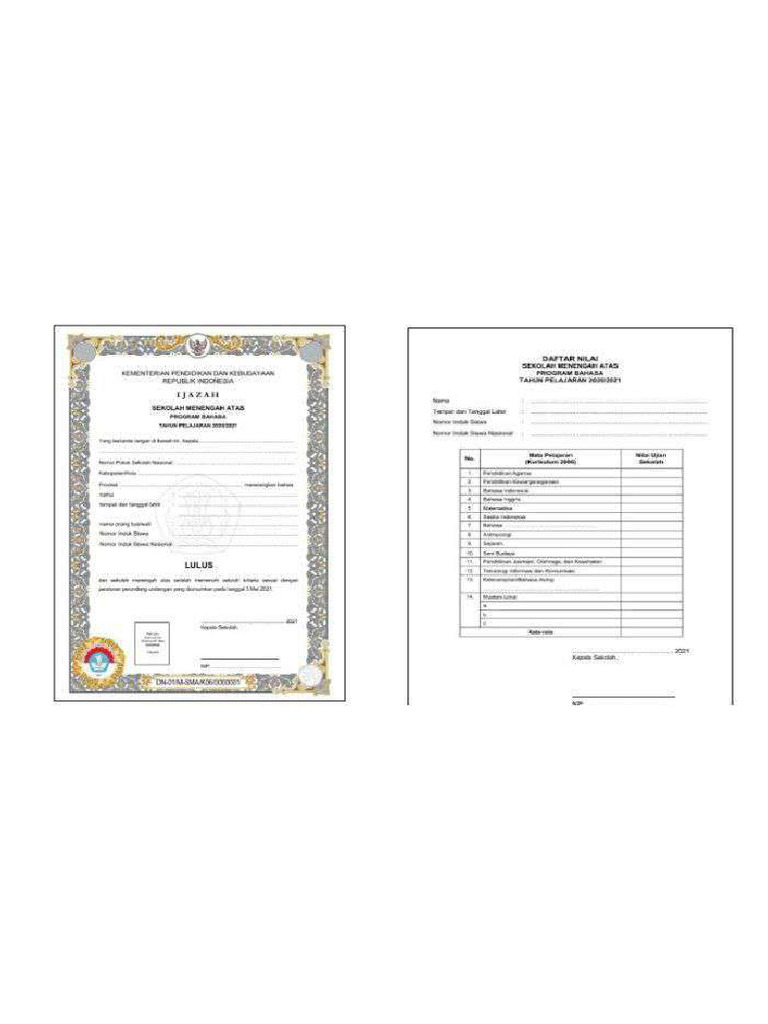 Contoh Bentuk Blangko Ijazah Sma | PDF