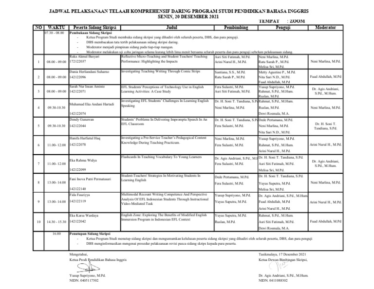 Online English Education Thesis Defense Schedule | PDF | Learning | Behavior Modification