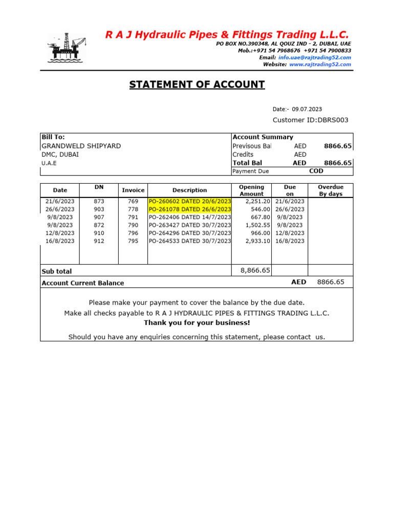 Statement of Account-GRANDWELD SHIPYARD | PDF
