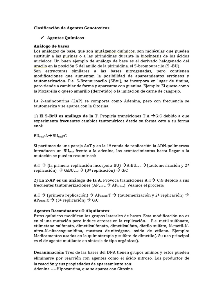 Clasificación de Agentes Genotoxicos | PDF | Adn | Biología Celular)