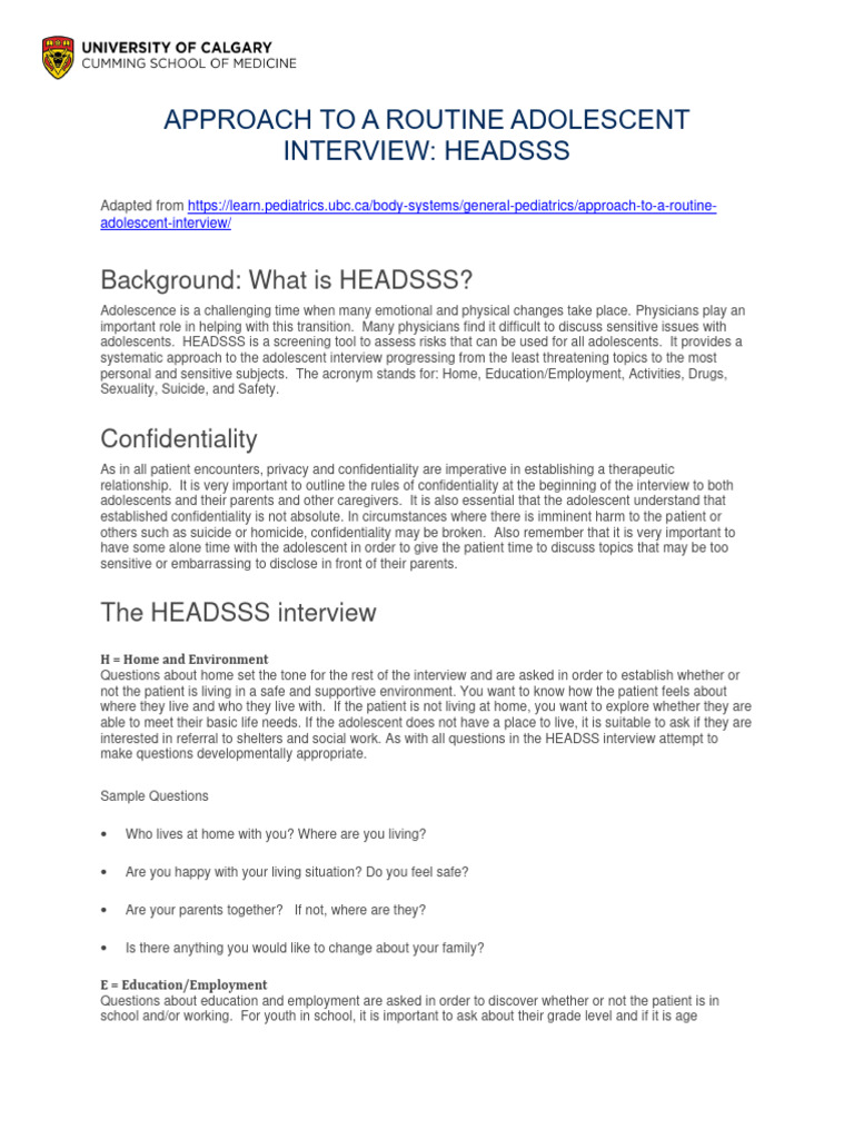 Headss Checklist 1600375890 | PDF | Adolescence | Substance Abuse