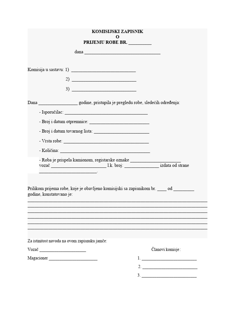 Komisijski Zapisnik | PDF
