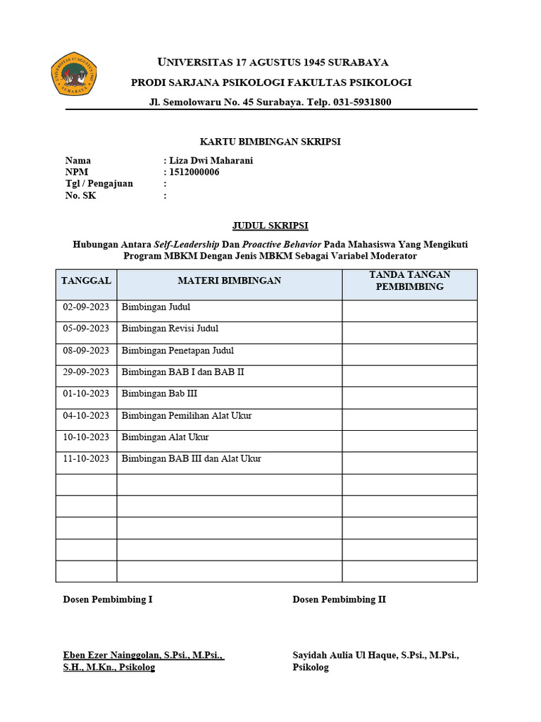 Logbook Bimbingan Skripsi | PDF