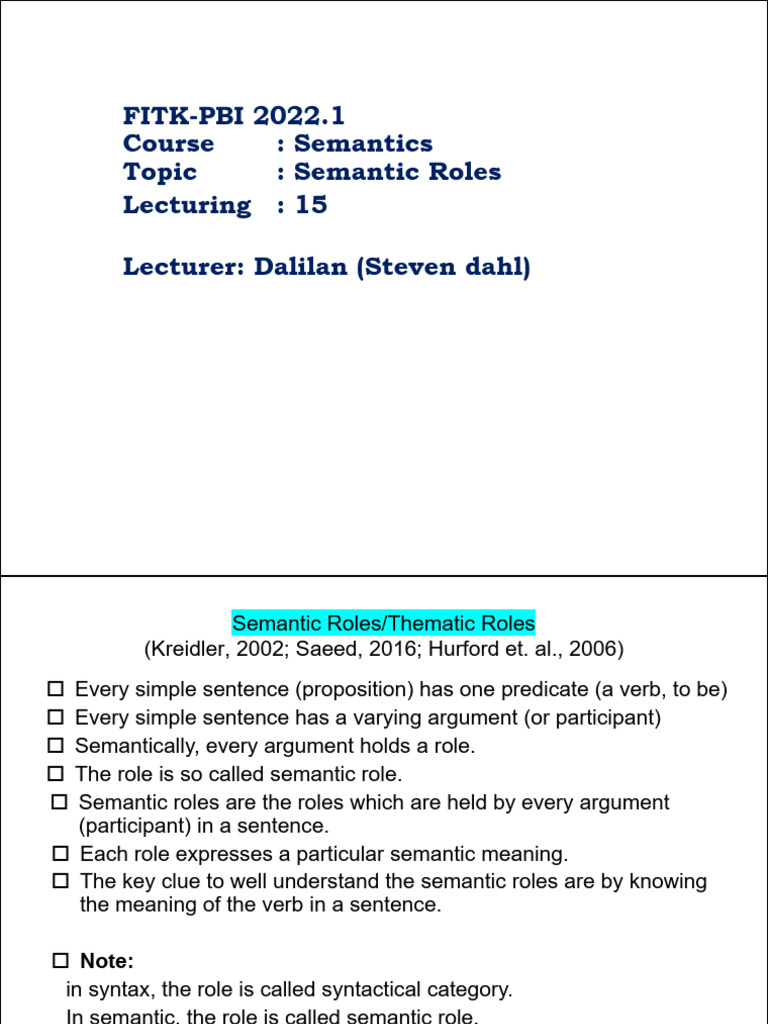 CM 15 Semantics PBI 2022.1 (Semantic Roles) | PDF | Linguistic Typology ...
