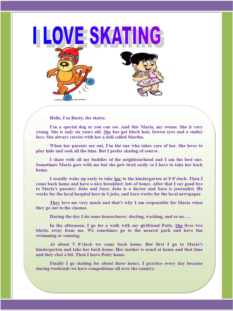 I Love Skating Fun Activities Games Reading Comprehension Exercis ...