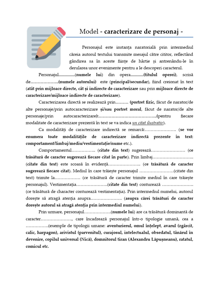Model de Caracterizare Personaj | PDF