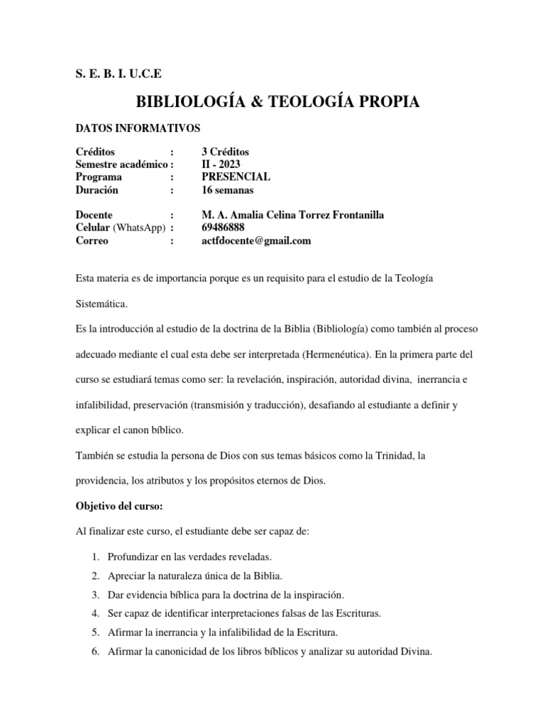 Silabo de Teologia Propia Actf | PDF