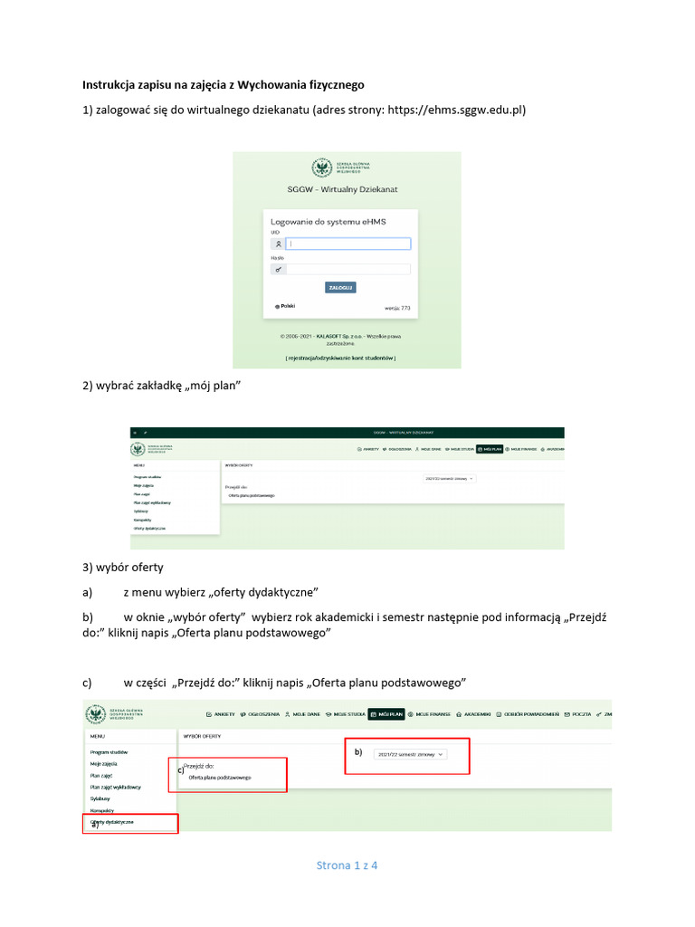 Instrukcja Zapisy Na Zajecia Z WF | PDF