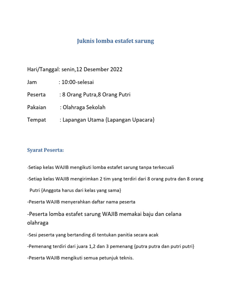 Juknis Lomba Estafet Sarung | PDF