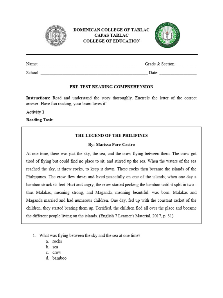 Pre-Test Instrument - Sna Bamban | PDF