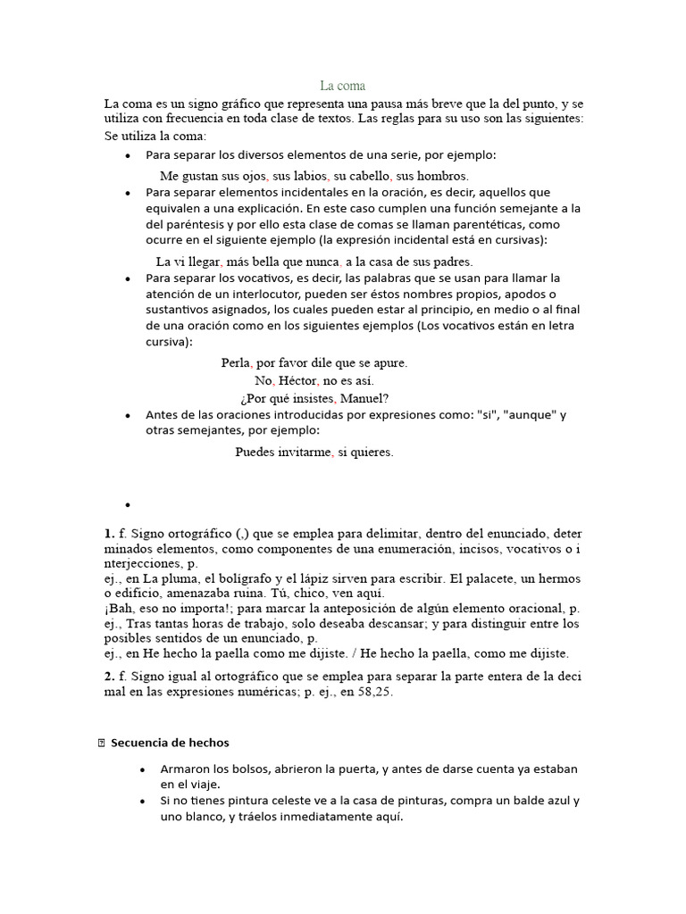 Uso y reglas de la coma en español | PDF | Coma | Lingüística