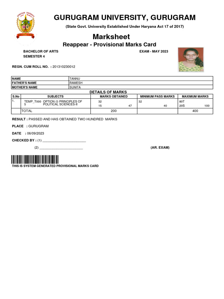 Student Marks Card | PDF
