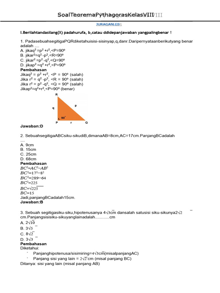 Soal Teorema Pythagoras SMP Kelas 8 | PDF