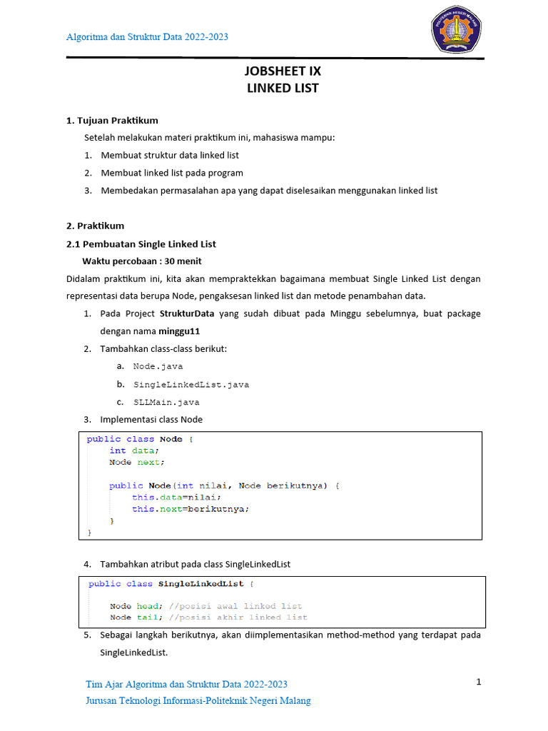 Praktikum Linked List di Algoritma 2023 | PDF