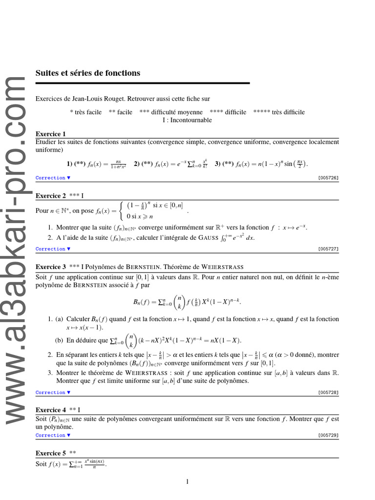 PDF 5 Suites Et Séries Numériques (Exercices Corrigés) | PDF