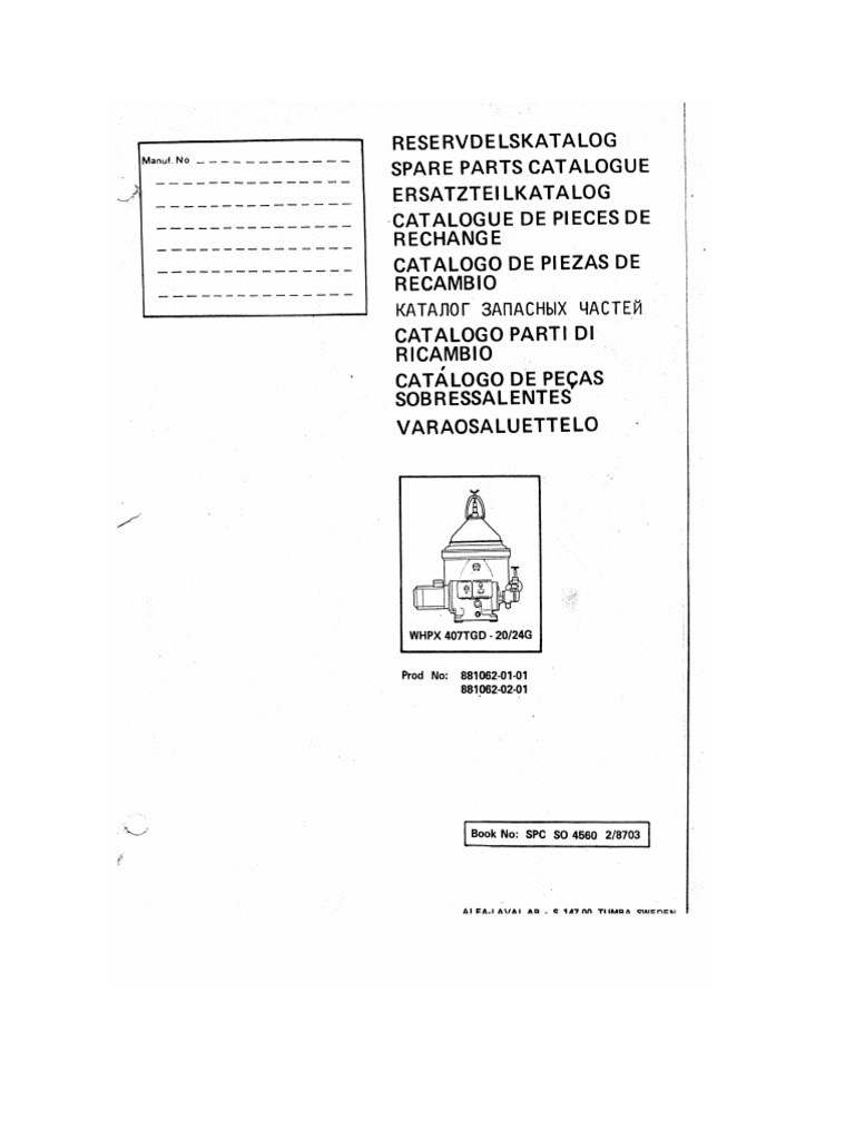 HFO Purifier Parts Manual | PDF