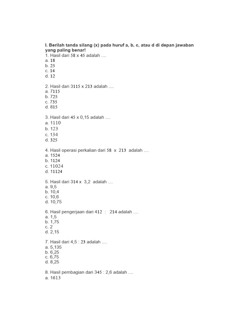 Soal Perkalian dan Pembagian Matematika | PDF