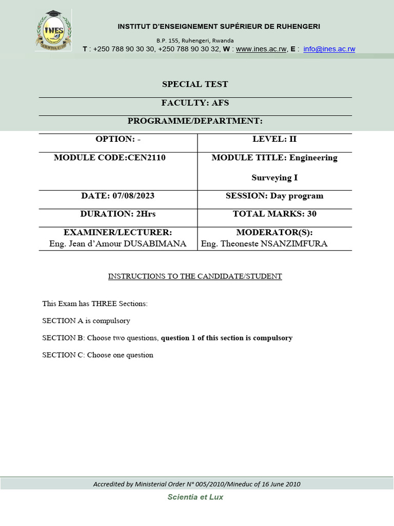 Special Test Eng. Surveying I | PDF