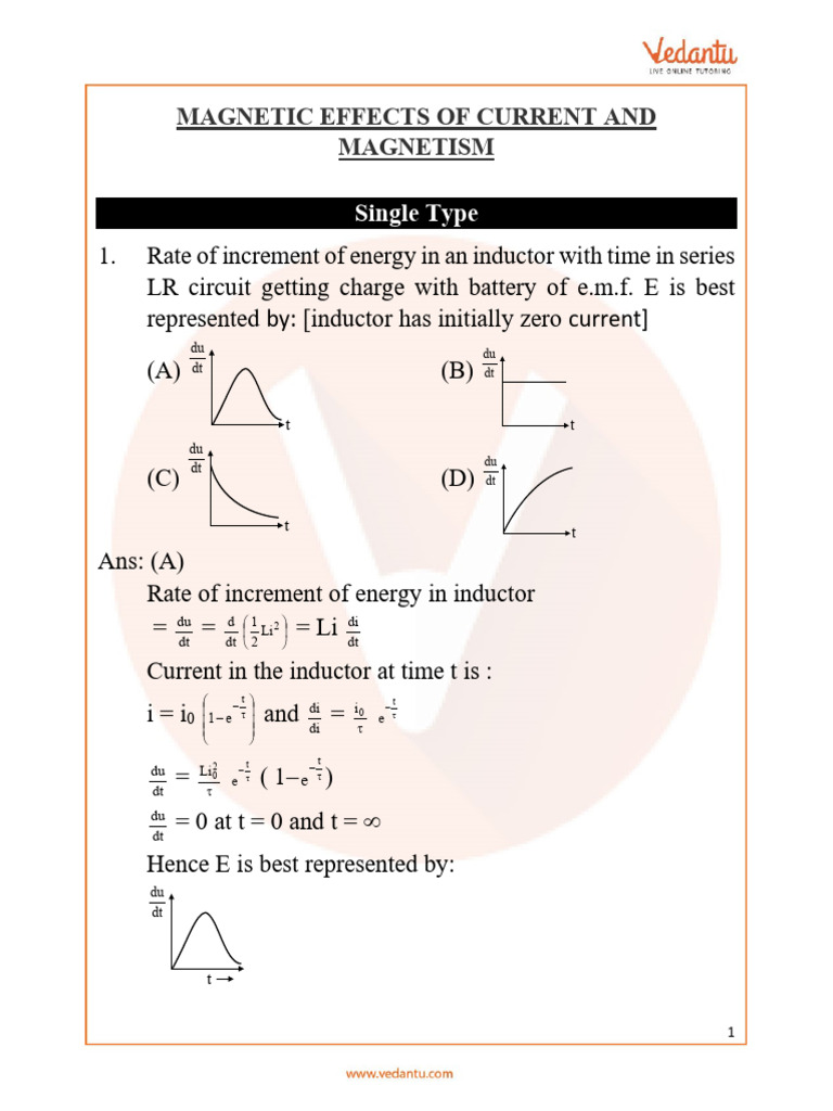 JEE Advanced Magnetic Effects of Current and Magnetism Important Questions | PDF | Science ...