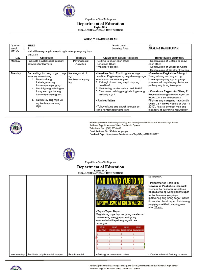 Weekly Learning Plan Week 1 | PDF