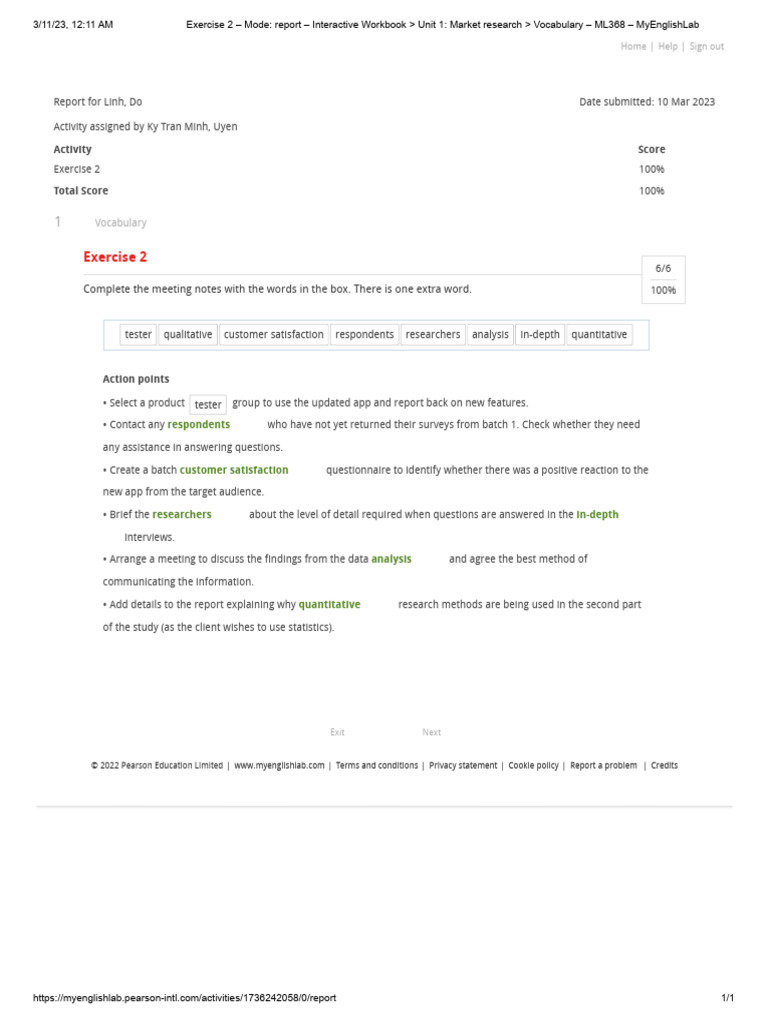Exercise 2 Mode Report Interactive Workbook Unit 1 Market Research Vocabulary 