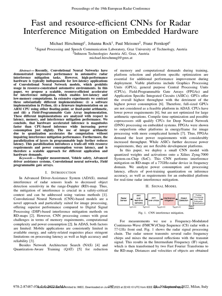 Fast and Resource-Efficient CNNs For Radar Interference Mitigation On Embedded Hardware | PDF ...
