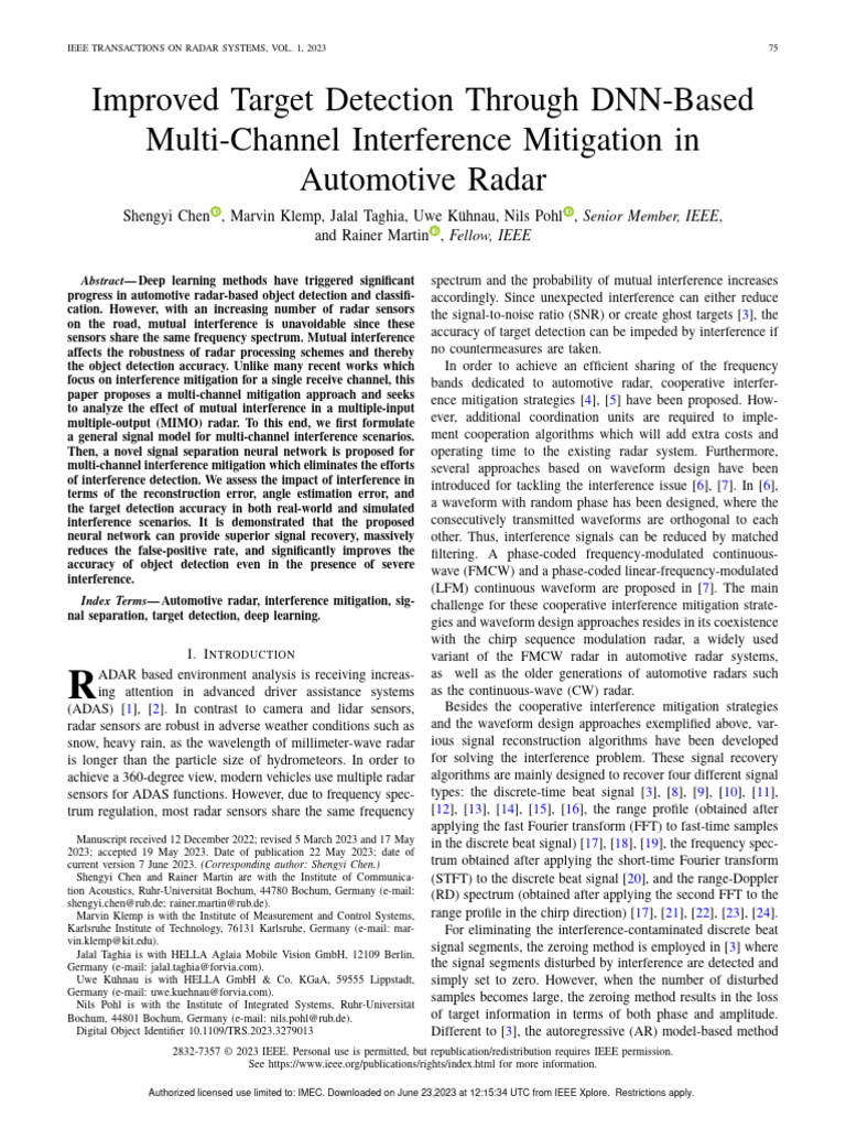 Improved Target Detection Through DNN-Based Multi-Channel Interference Mitigation in Automotive ...